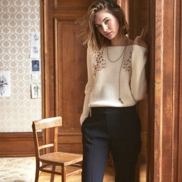 Sezane | Sweaters | Sezane Lace Applique Cut Out Sweater | Poshmark